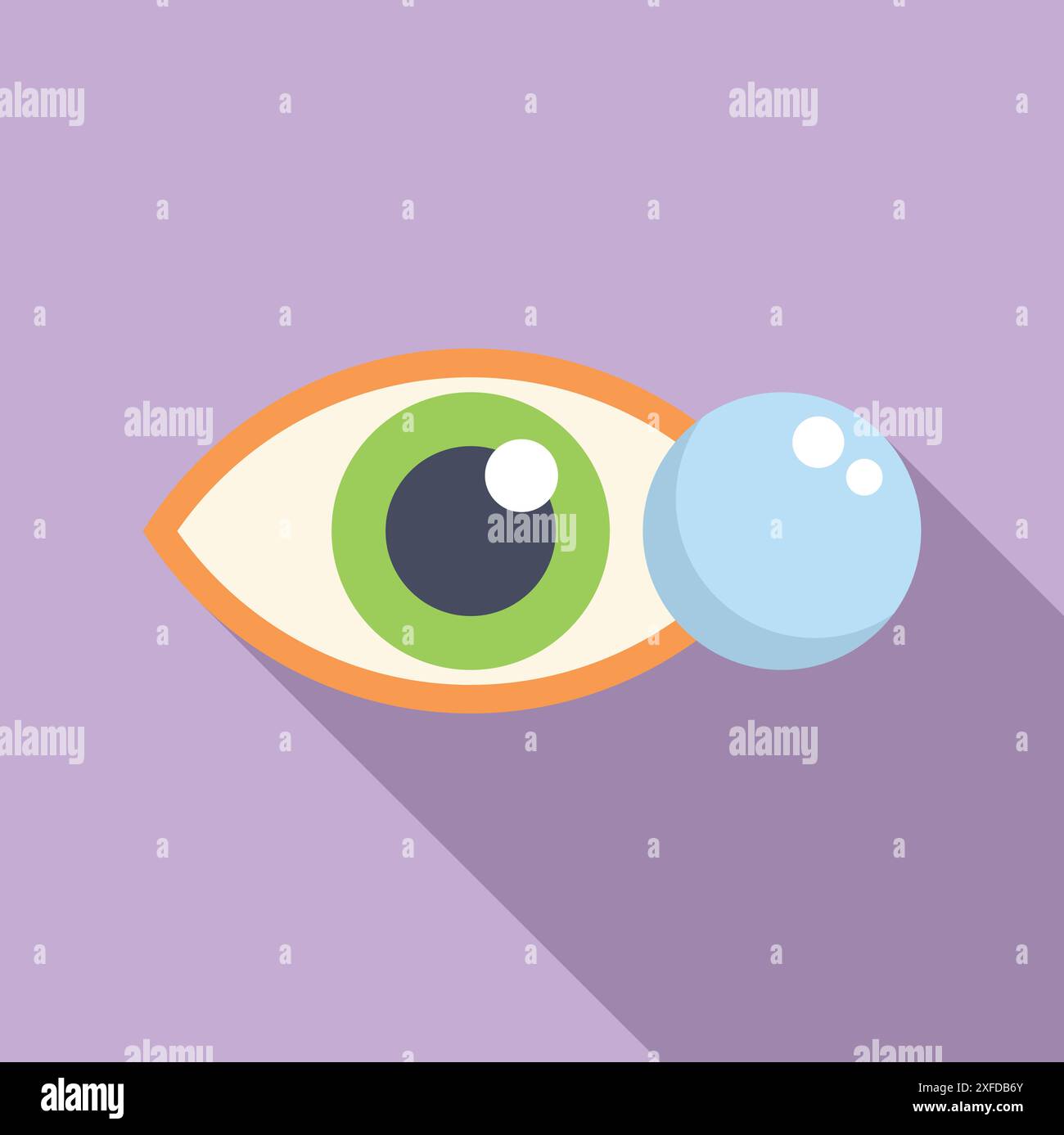 Human eye putting contact lens icon in flat style on a purple ...