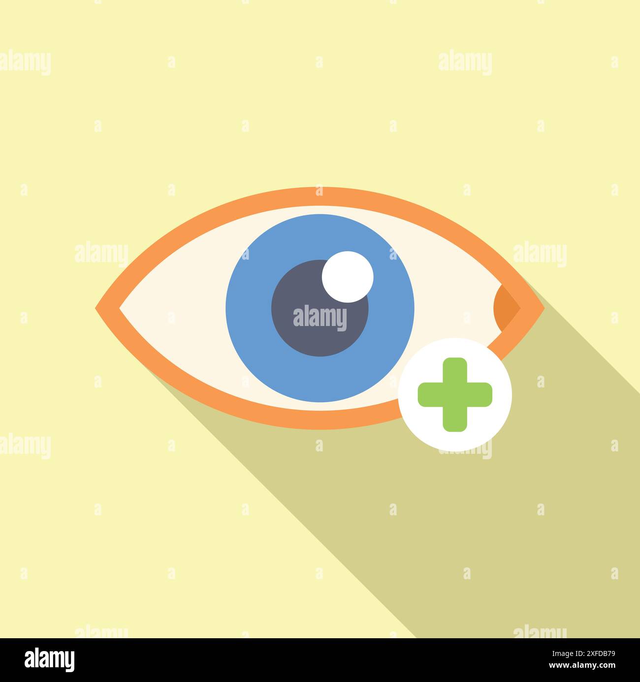 Simple flat illustration of a human eye with plus sign, representing ...