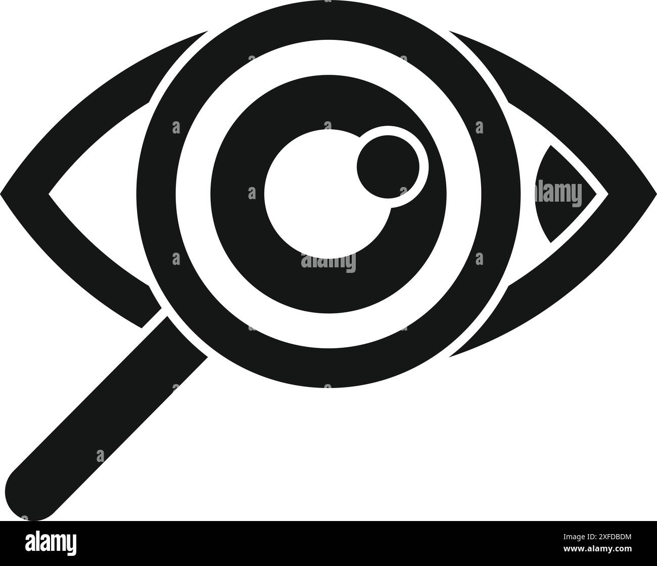 Black and white icon of an eye being examined by a magnifying glass ...