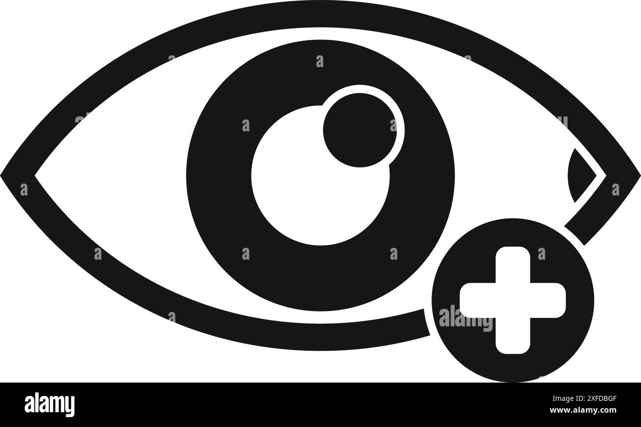 Black and white icon of a human eye with a plus sign, representing the ...