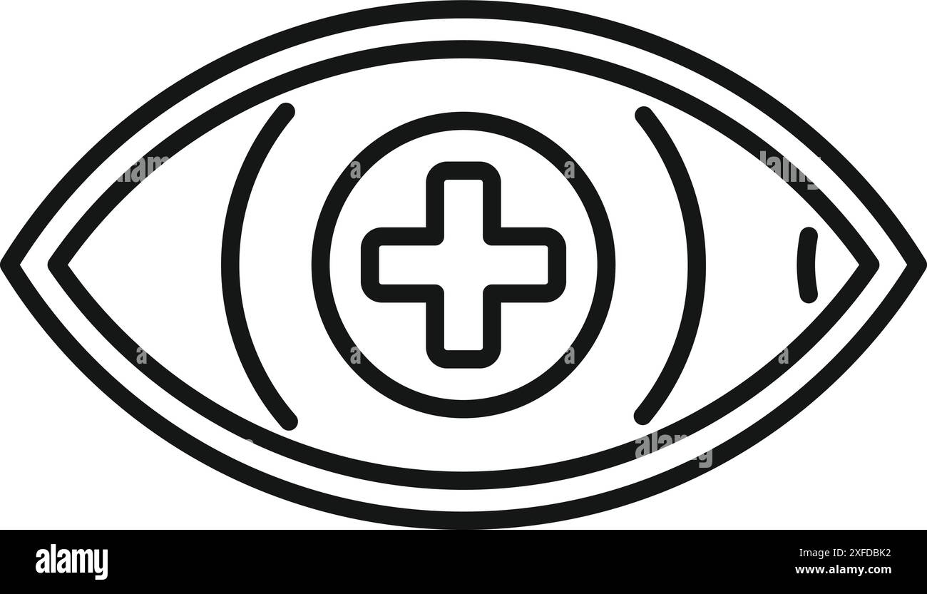 Simple line art icon of an eye with a medical cross, representing ...