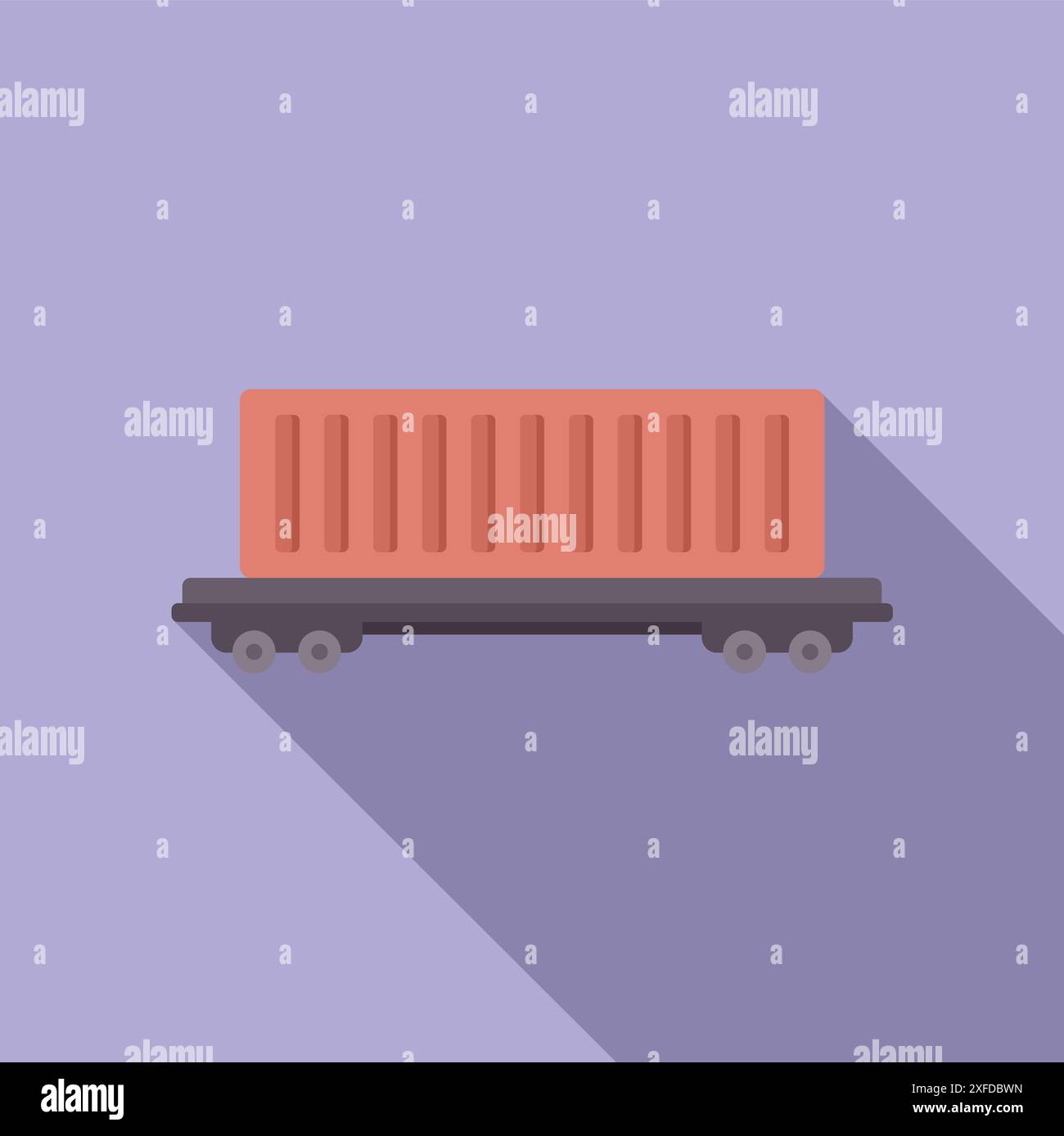 Cargo train car carrying intermodal container flat design illustration ...