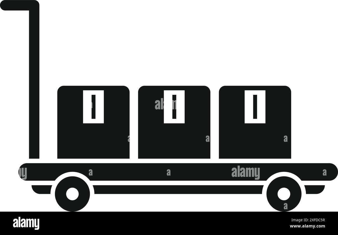 Simple icon depicting a warehouse trolley transporting three cardboard ...
