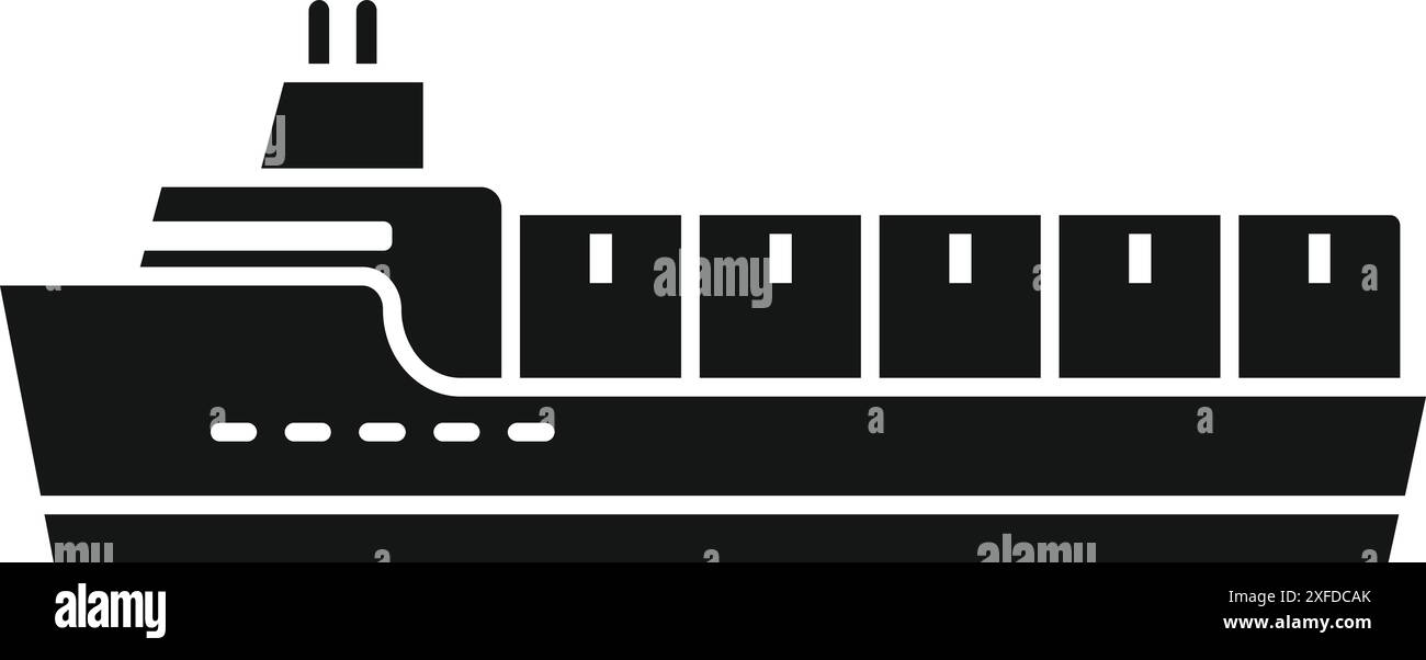 Simple black icon of a cargo ship transporting goods across the ocean ...
