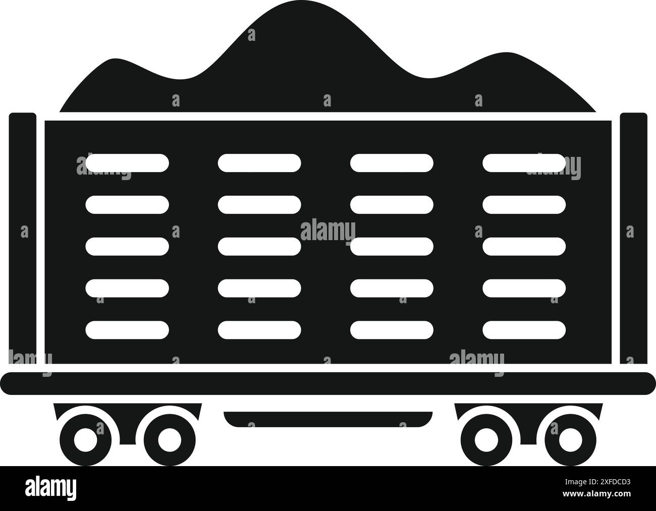 Black silhouette of a freight train waggon carrying bulk cargo ...