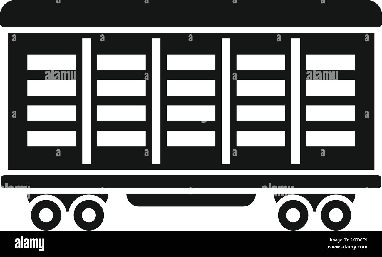 Black silhouette of a freight wagon standing on railway isolated on ...