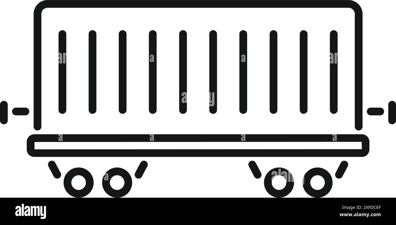 Minimalist line art icon of a freight train wagon carrying a cargo ...