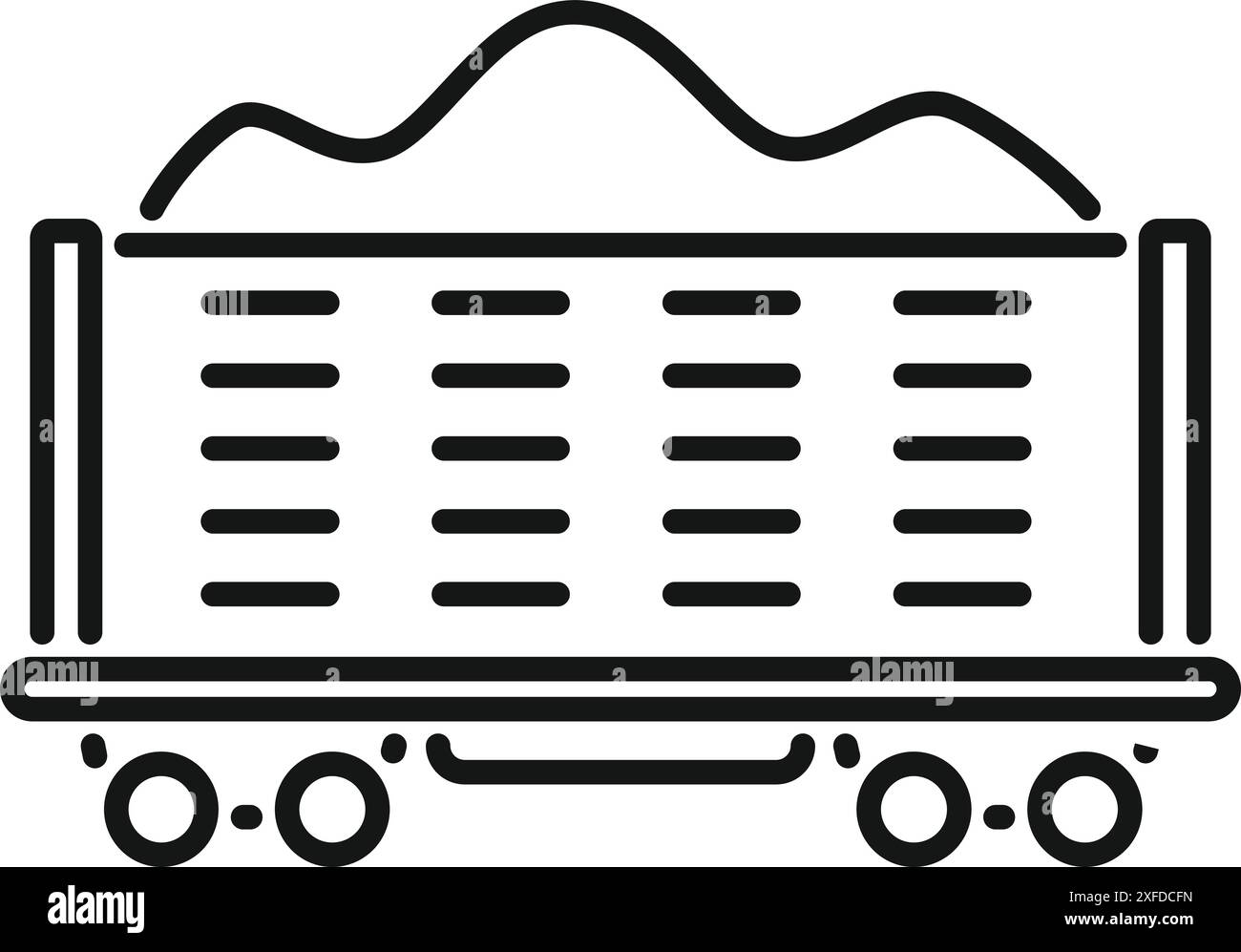 Open wagon carrying bulk cargo moving on railroad isolated on white ...