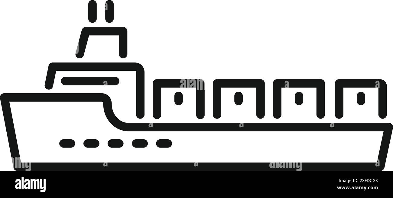 Line drawing of a cargo ship transporting containers, symbolizing ...