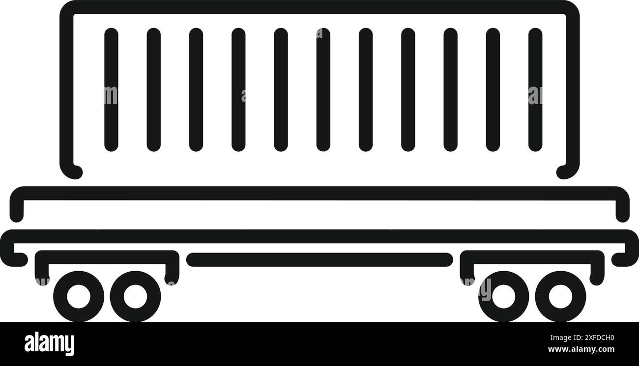 Simple line drawing of a cargo train wagon carrying an intermodal ...