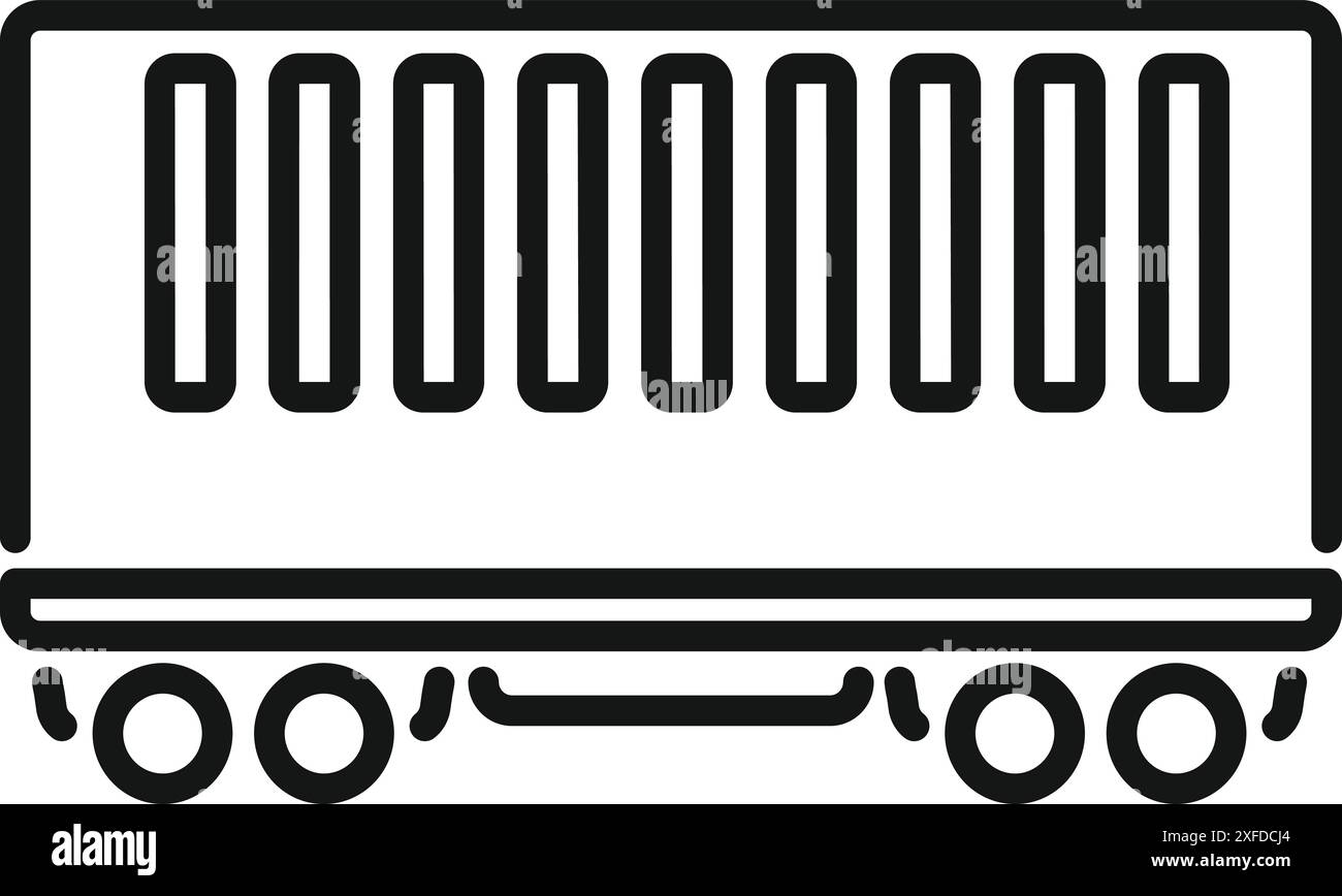Line drawing of a train wagon carrying an intermodal container ...