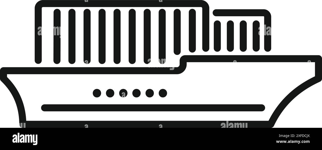 Line art icon of a cargo ship transporting containers, representing ...
