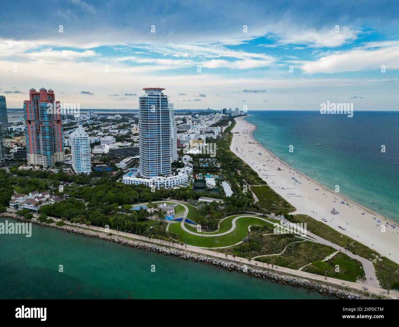 Florida with modern skyscrapers in downtown Miami Beach. Aerial city ...