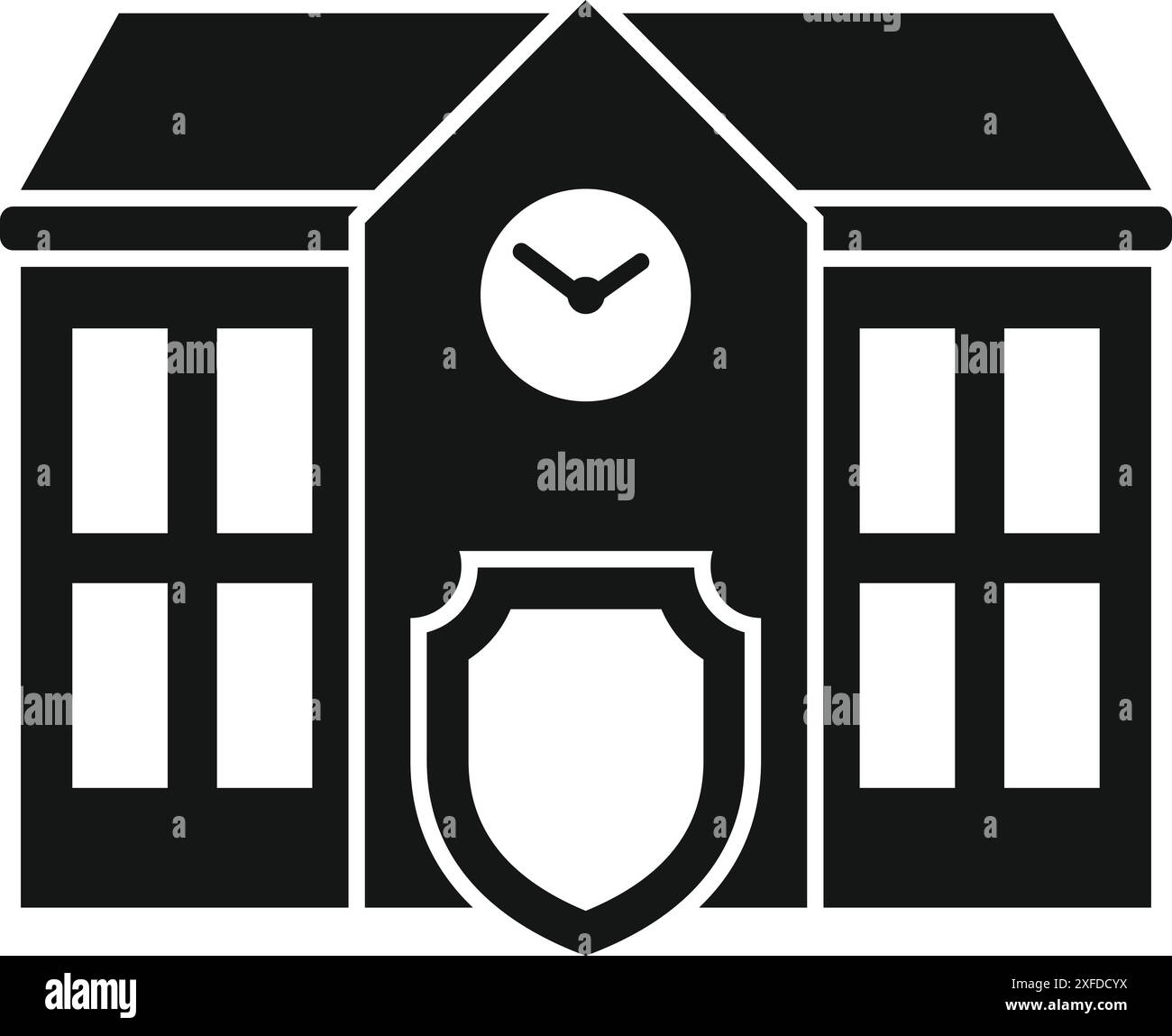 Black and white icon of a police station building featuring a clock and ...