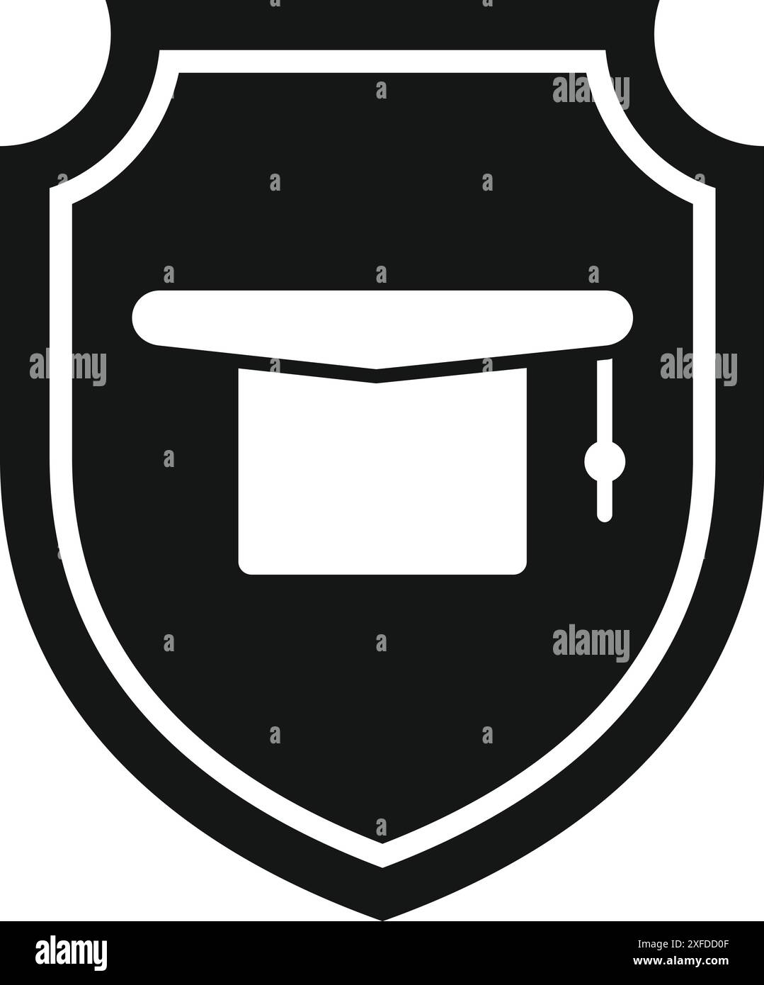 Black and white icon of a graduation cap placed inside a shield ...
