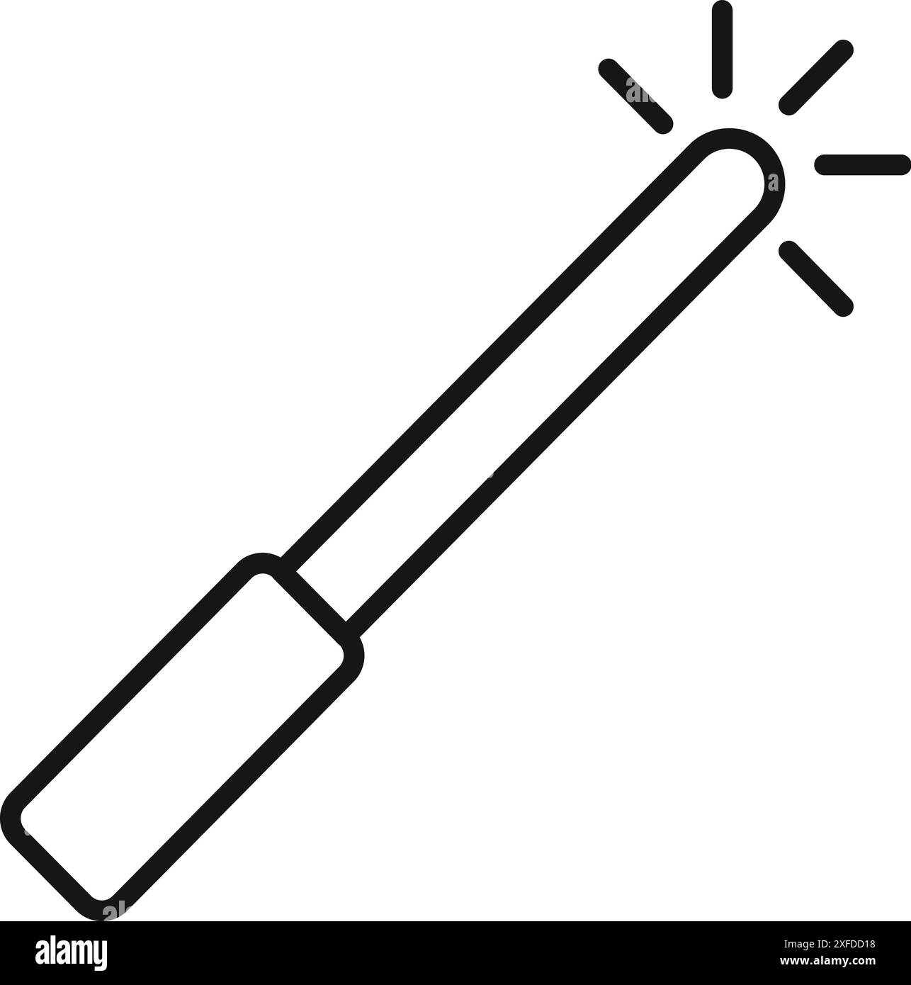 Simple magic wand with glowing tip is spreading sparkles and conjuring ...