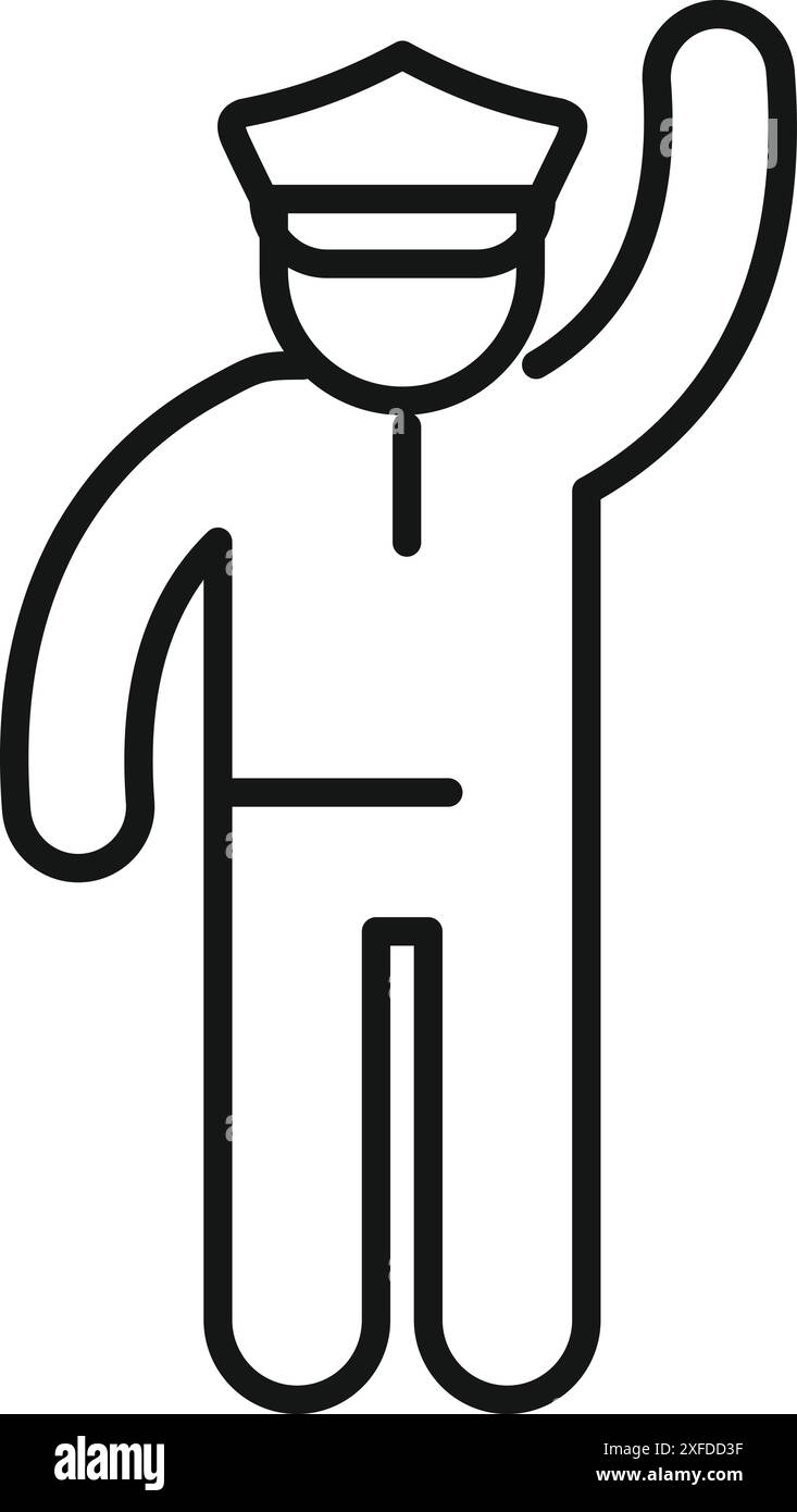 Simple black and white icon of a police officer raising his hand in ...