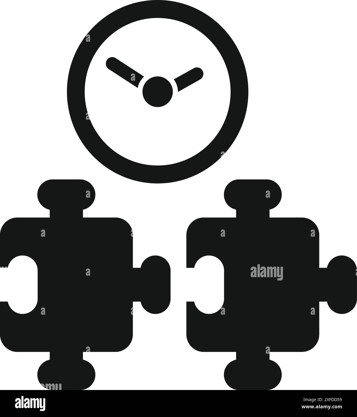 Clock managing time completing puzzle pieces representing a successful ...
