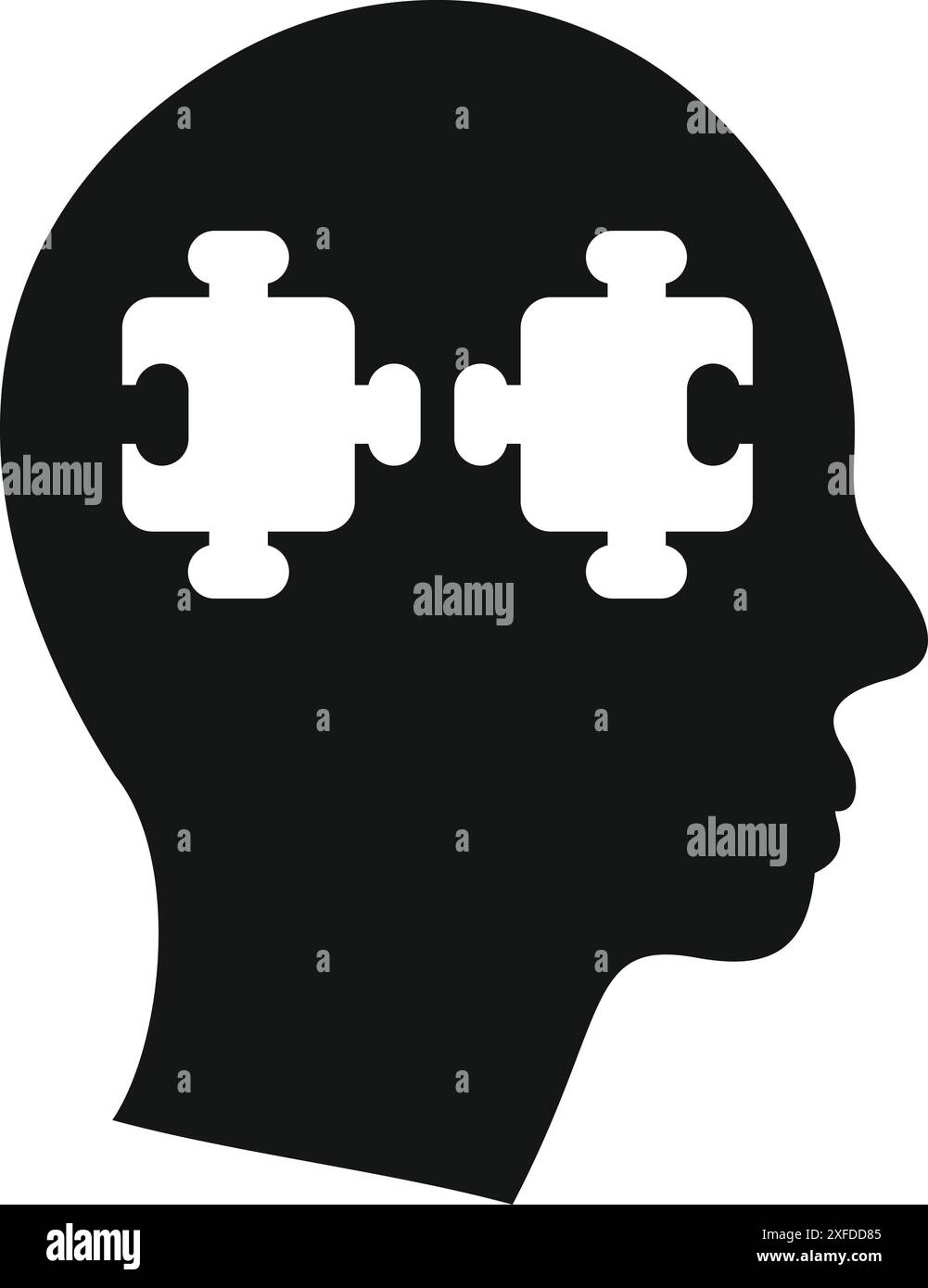 Black silhouette of a human head profile with two white jigsaw puzzle ...