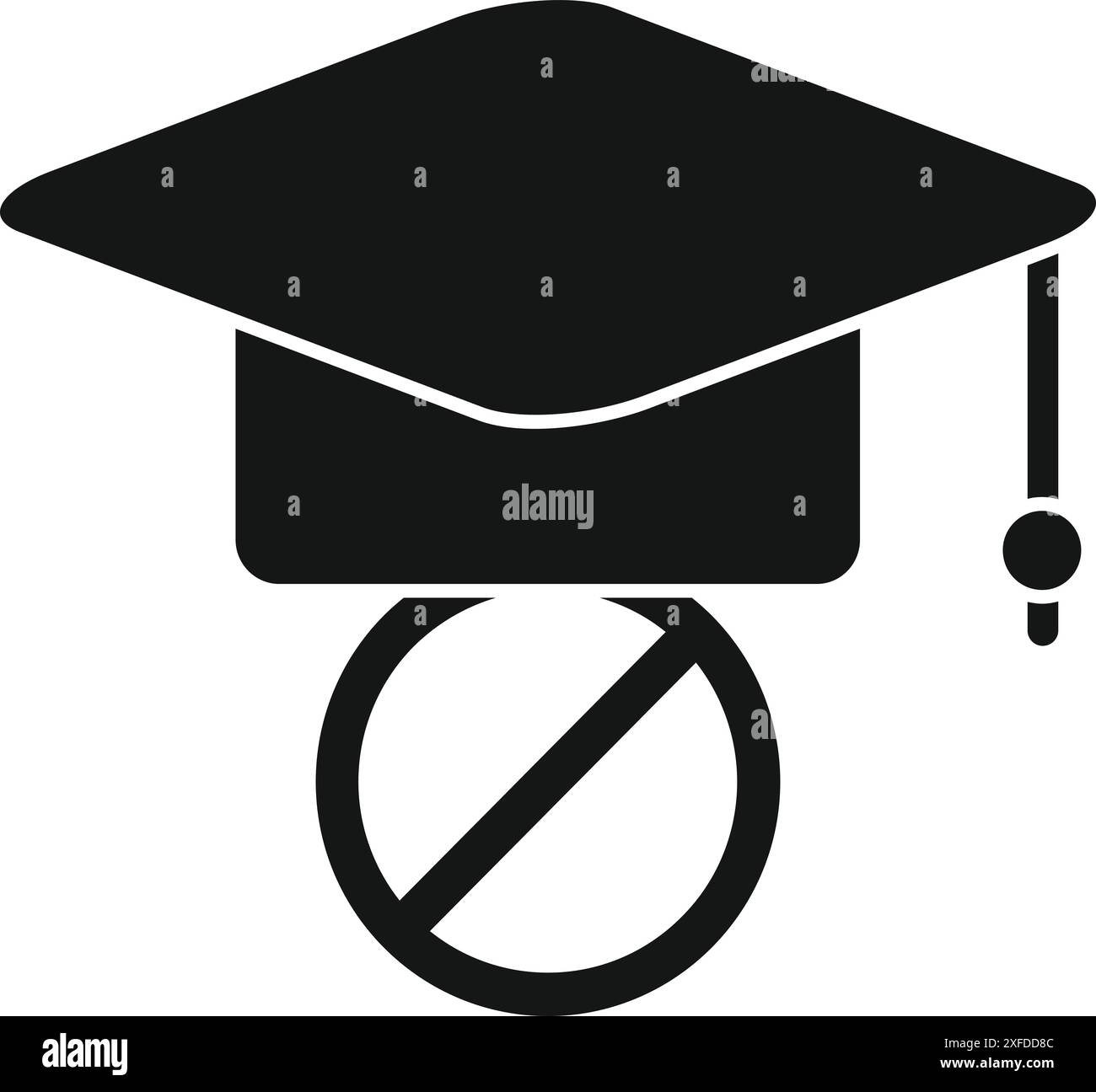 Simple vector illustration of a graduation cap with a stop sign, concept of limited access to ...