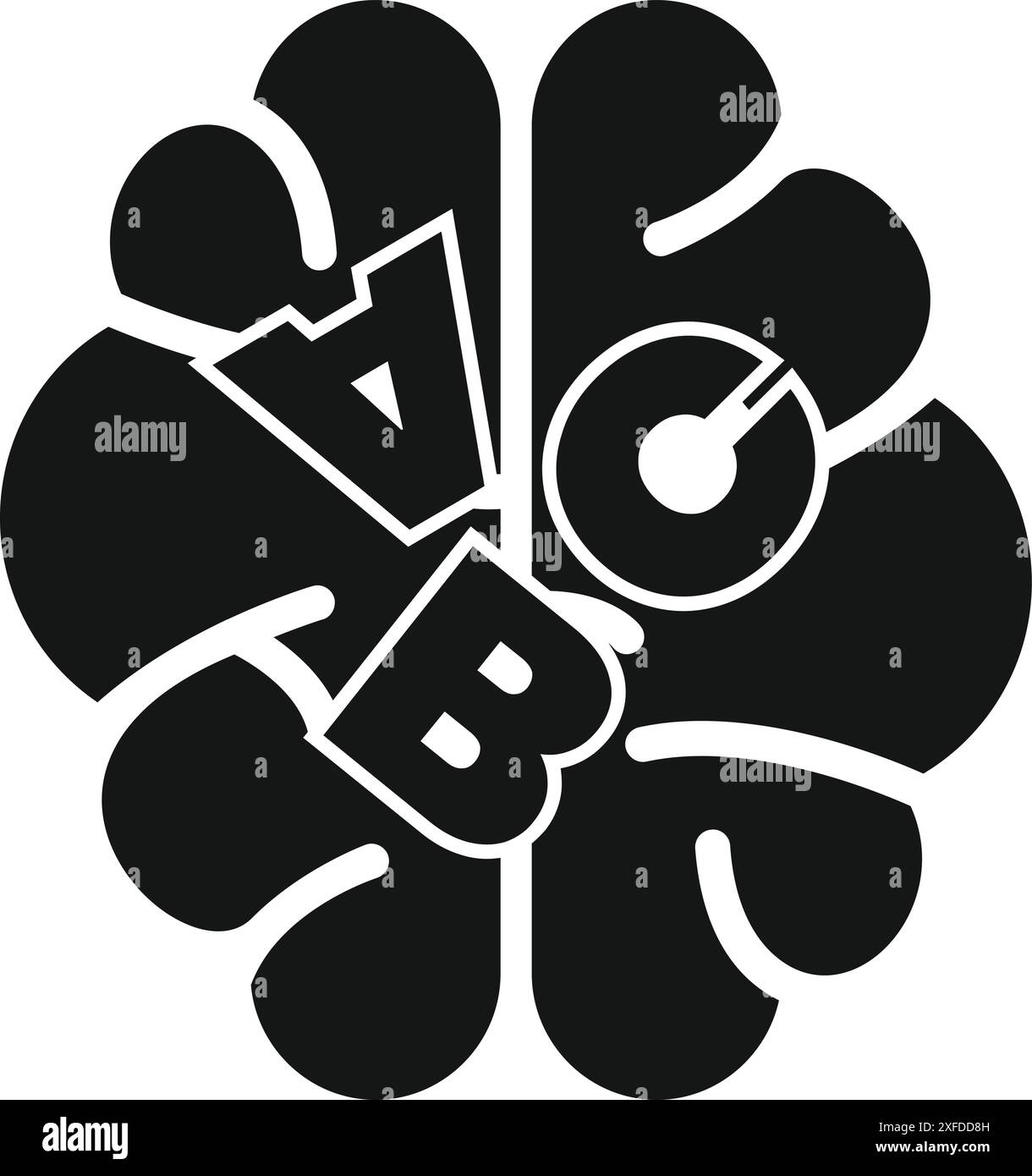 Black silhouette of a human brain with the letters abc symbolizing the ...