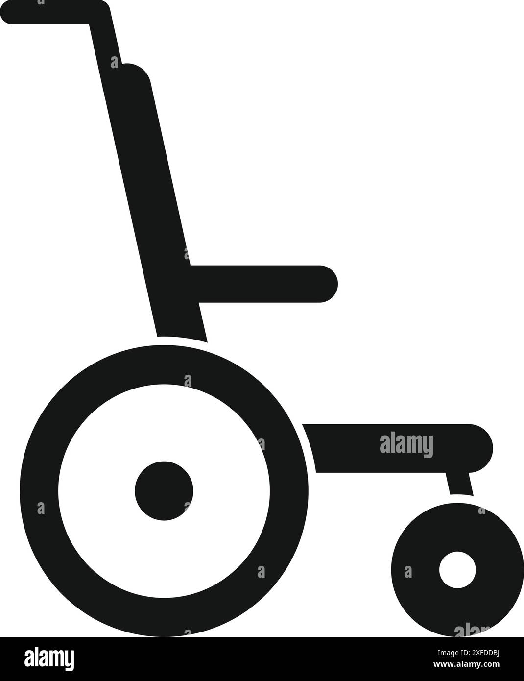 Simple black and white icon of an empty wheelchair, symbolizing ...