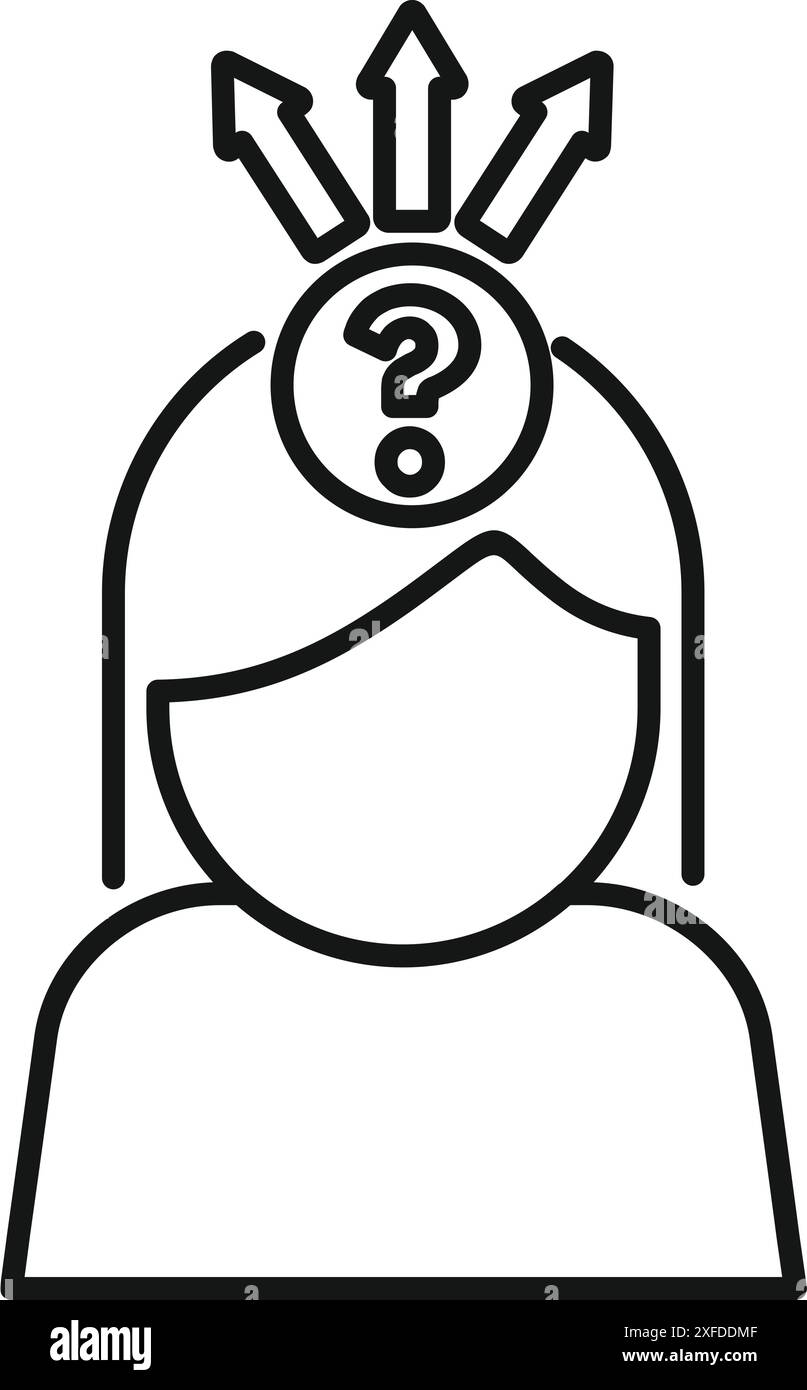 Stylized icon of a person thinking with a question mark above their ...