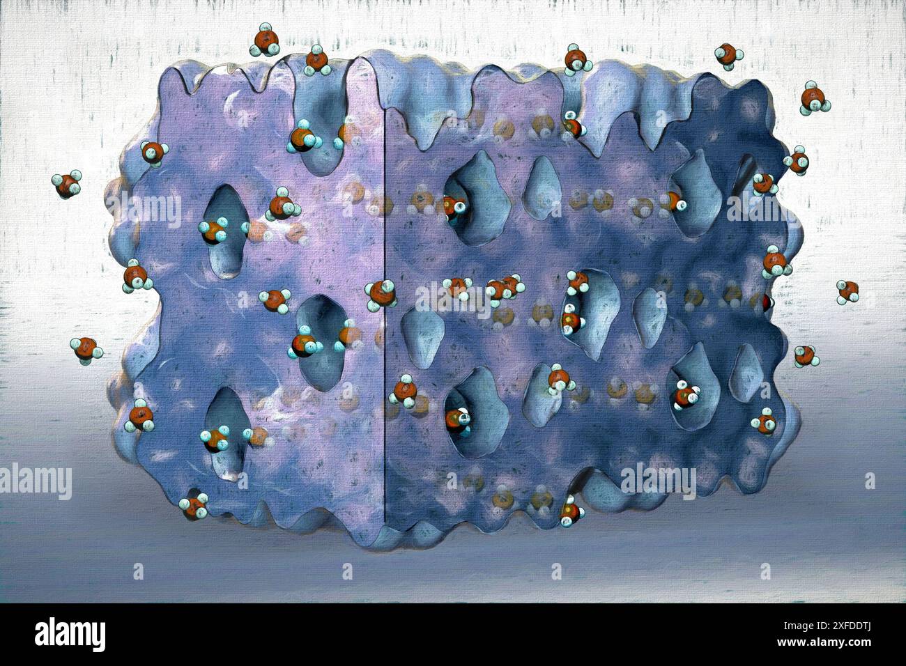 Illustration of methane molecules being absorbed by zeolite. Zeolites ...