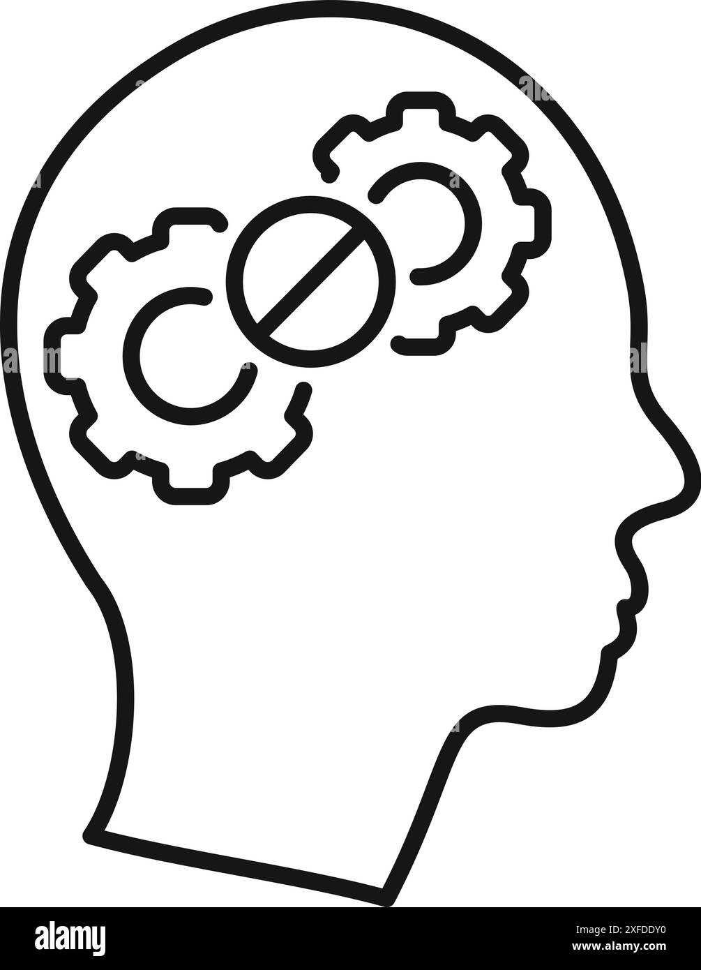 Line art icon of a human head with cogwheels and co2 crossed out ...