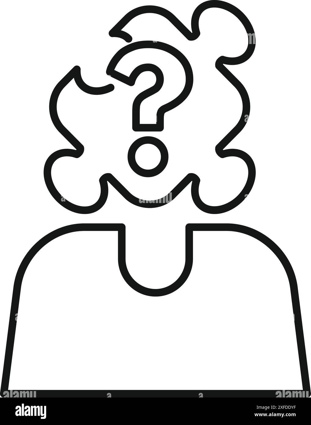 Person is thinking with a question mark inside a jigsaw puzzle head ...