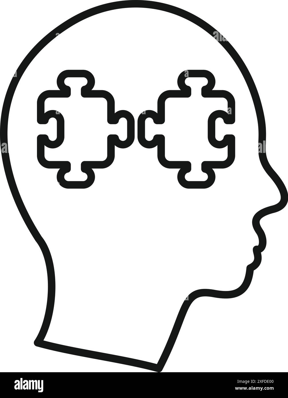 Line drawing of the human head in profile with two puzzle pieces ...