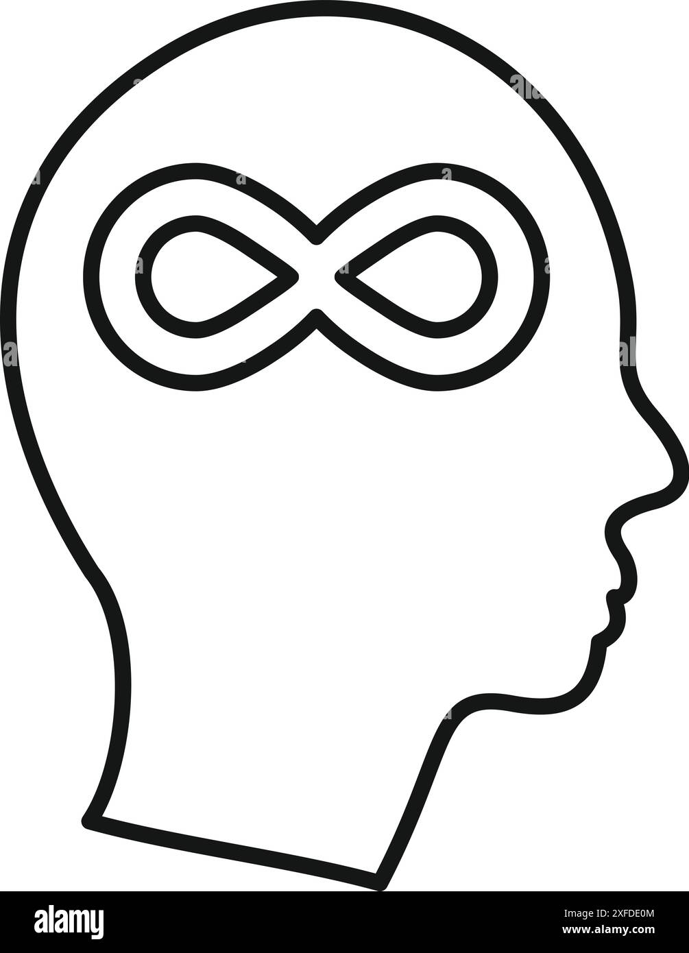 Minimalist line art of a human head profile thinking with an infinity ...