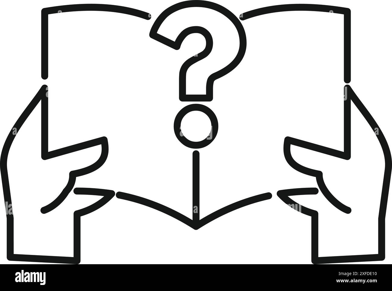 Line drawing of two hands holding an open book with a question mark coming from it Stock Vector ...