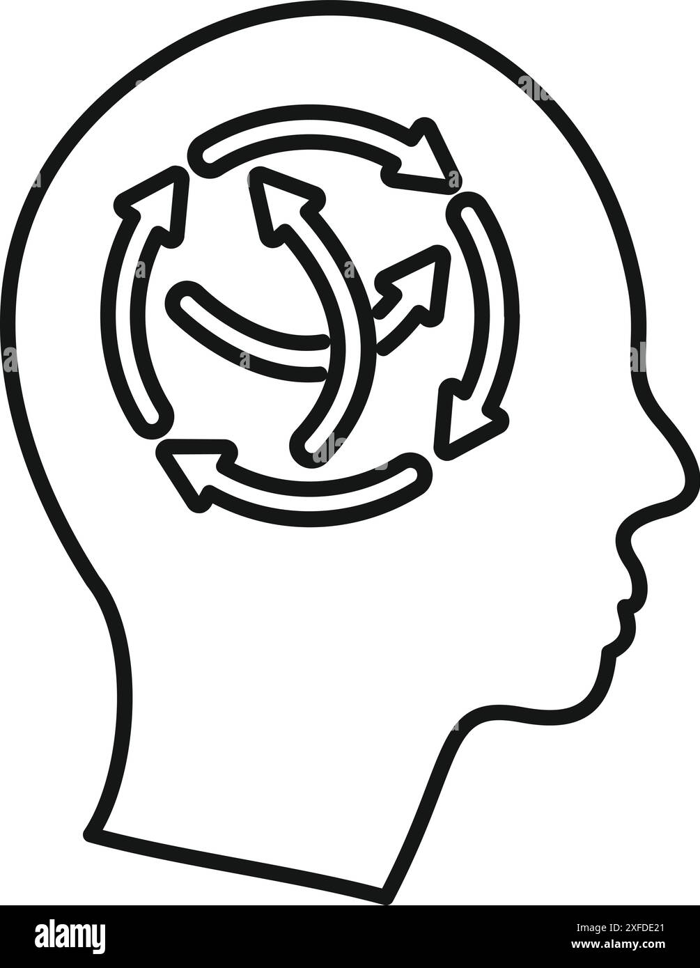 This simple icon features a human head profile with arrows ...