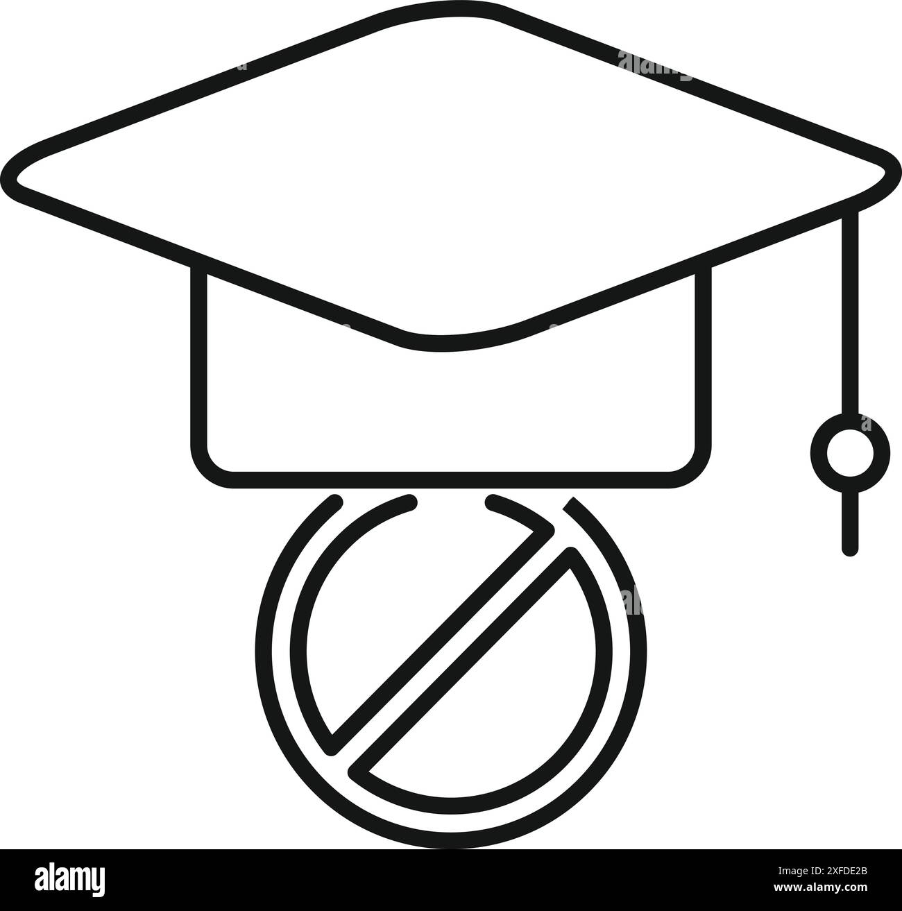 Line drawing of a graduation cap floating above a no symbol ...