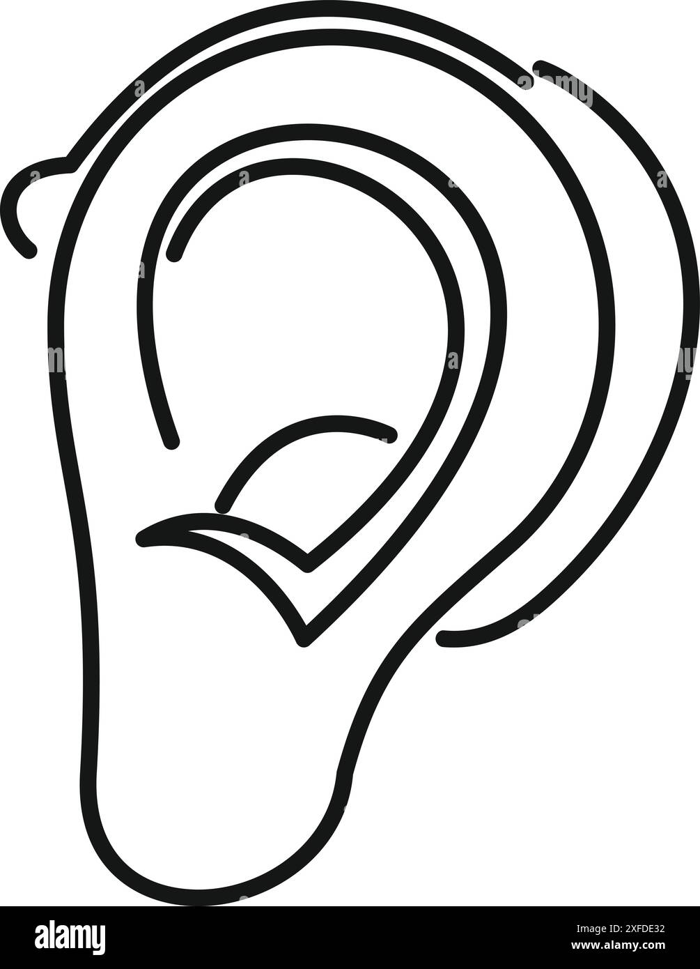 Simple line drawing of a human ear, representing hearing and listening ...
