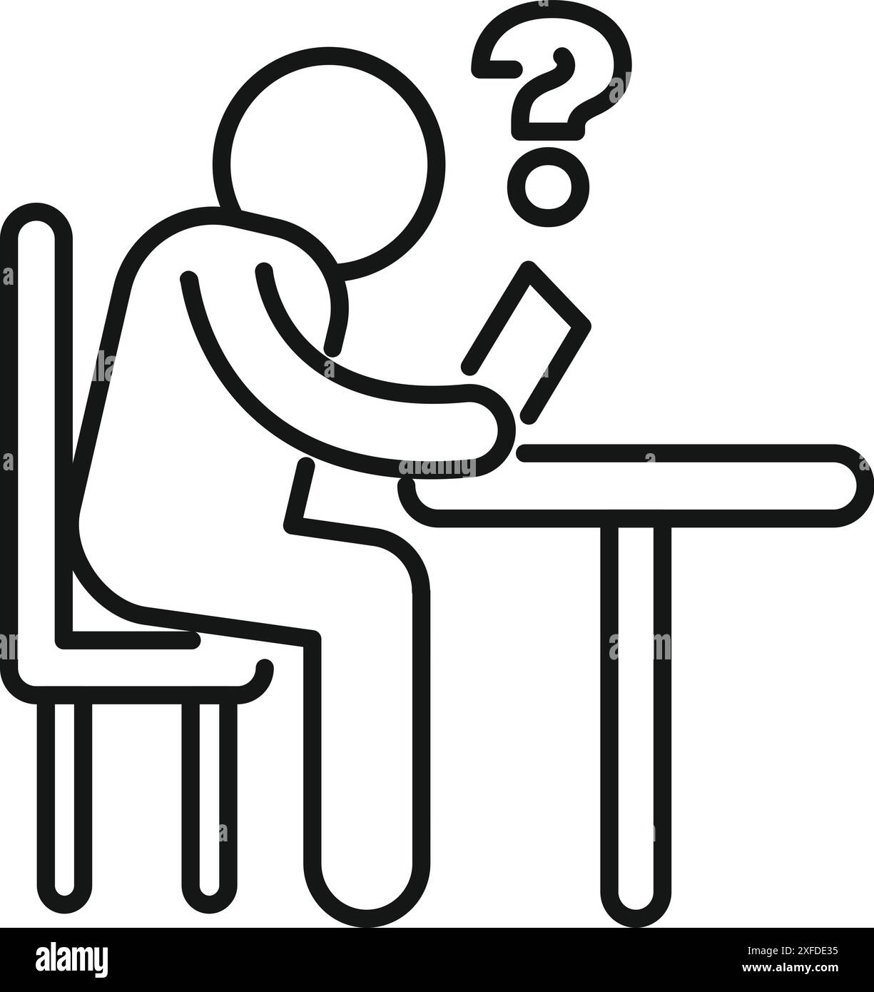 Line drawing of a student sitting at a desk reading a book and thinking ...