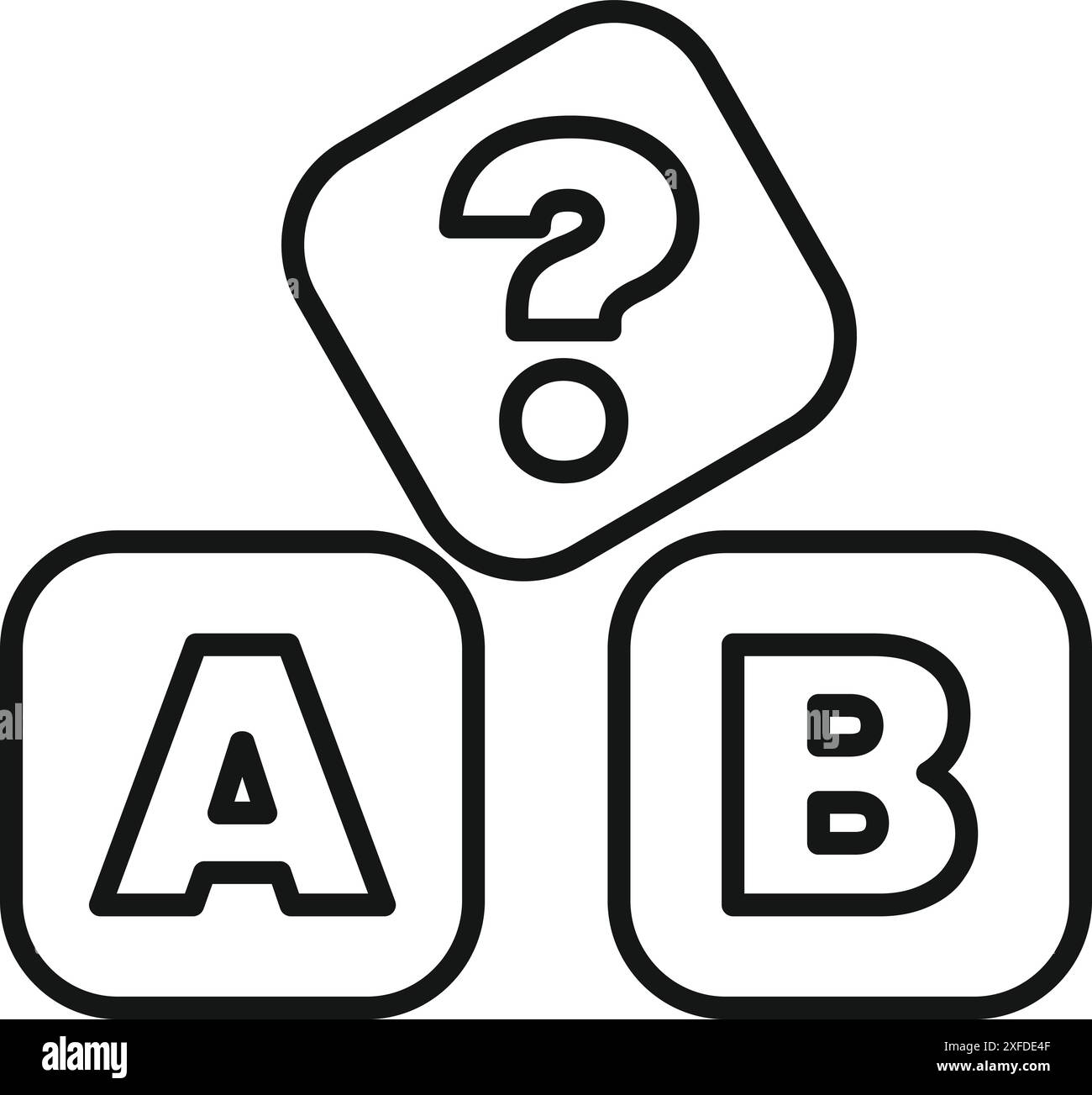 Line drawing of three blocks, two showing letters of the alphabet and ...