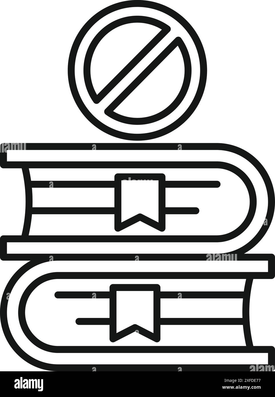 Line art icon of a pile of textbooks with a forbidden symbol over them ...