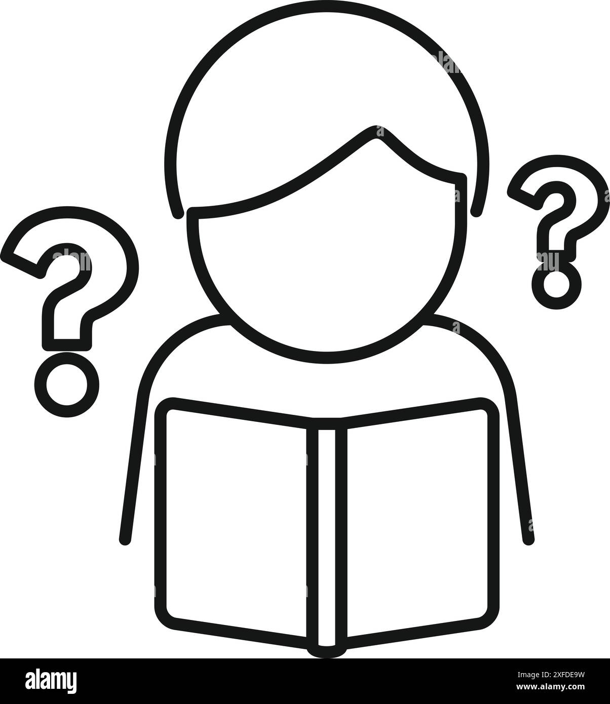 Line drawing of student holding an open book and having questions Stock ...