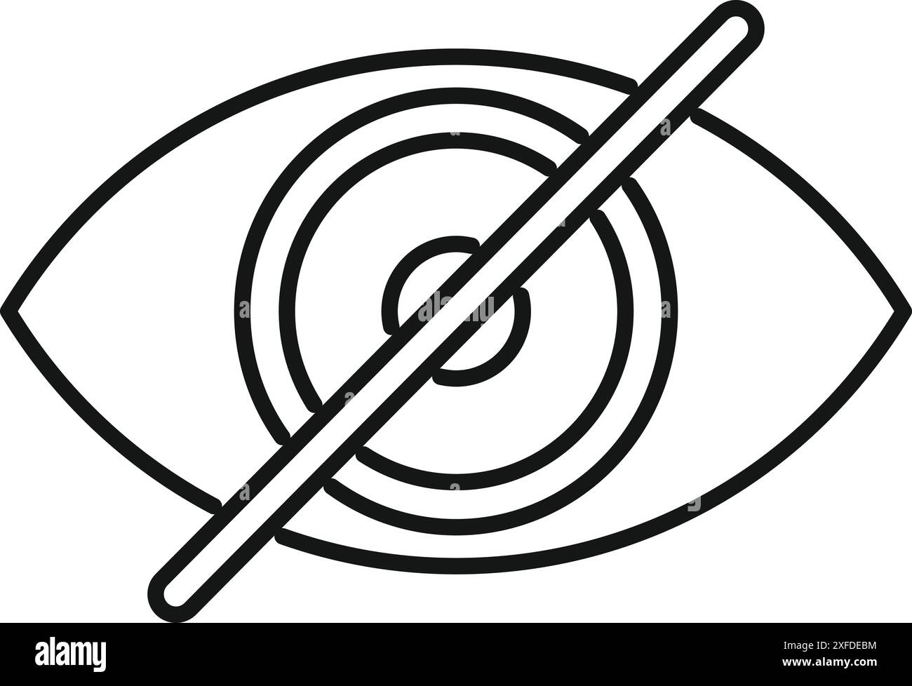 Simple line drawing of an eye crossed with a single diagonal line ...