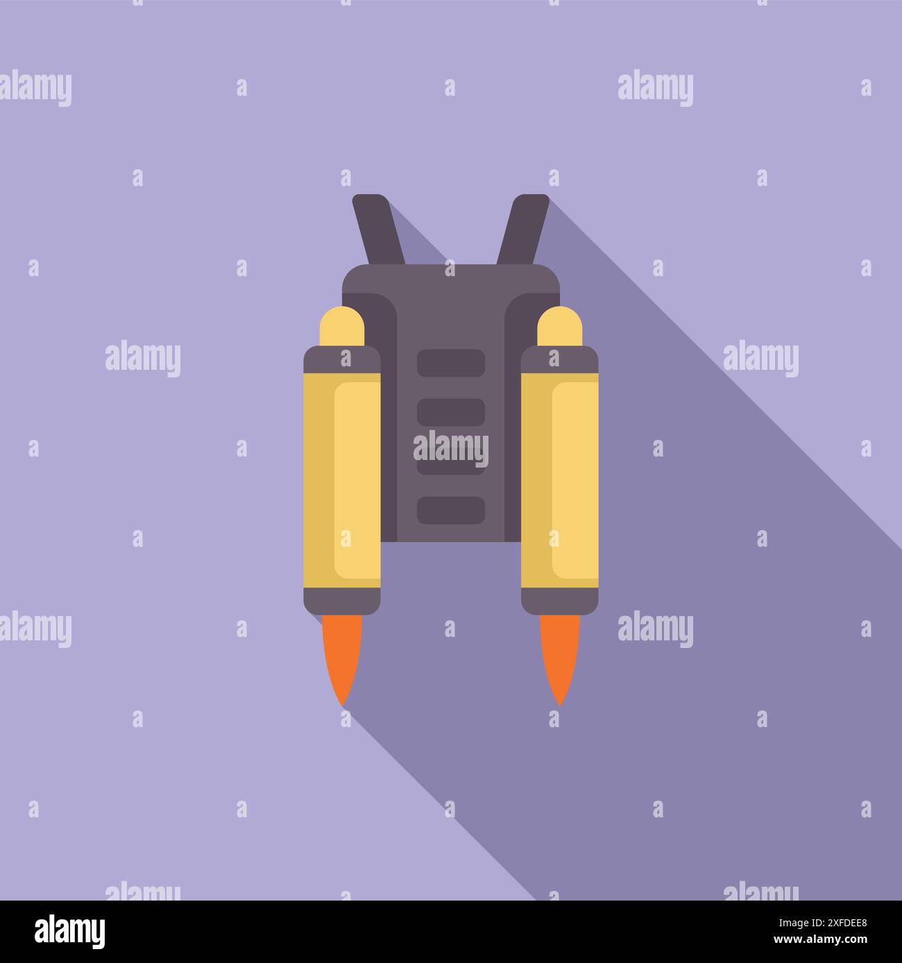 Jetpack with two turbines providing upward thrust for personal flight, flat cartoon icon with ...