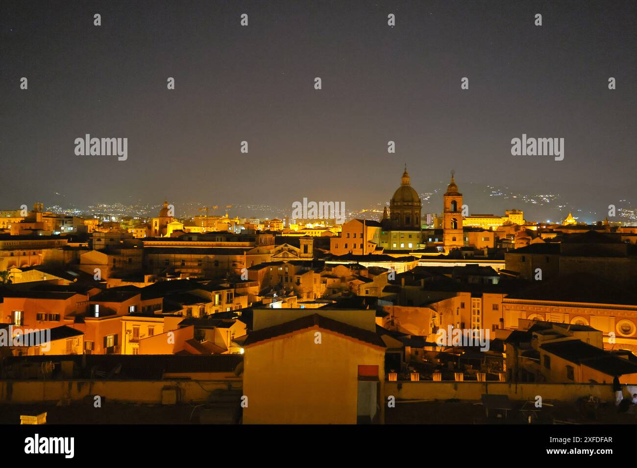 Panorama of the rooftops of Palermo in Sicily Italy at night Stock ...