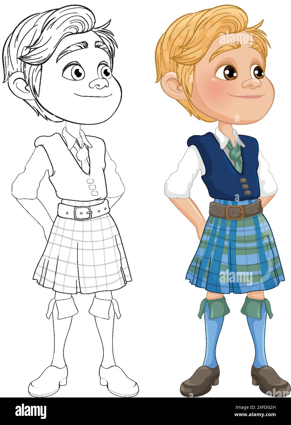 Illustration of a boy in Scottish kilt Stock Vector Image & Art - Alamy