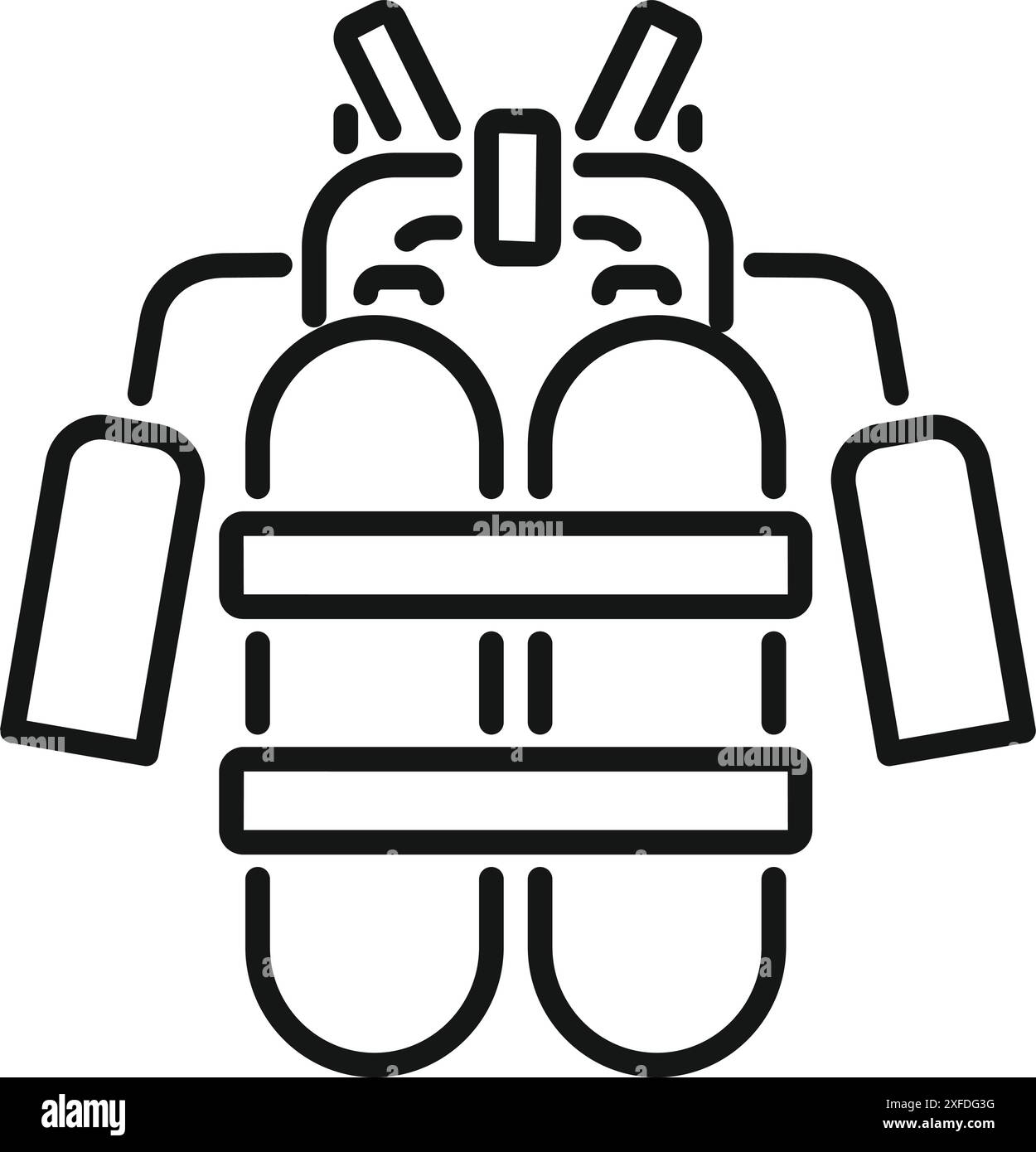 Line drawing of scuba diving equipment, featuring oxygen tanks secured ...