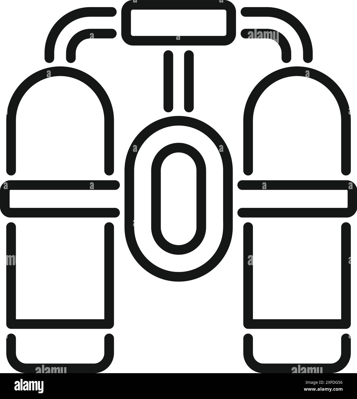 Simple, bold icon of scuba diving gear, featuring a double tank system ...
