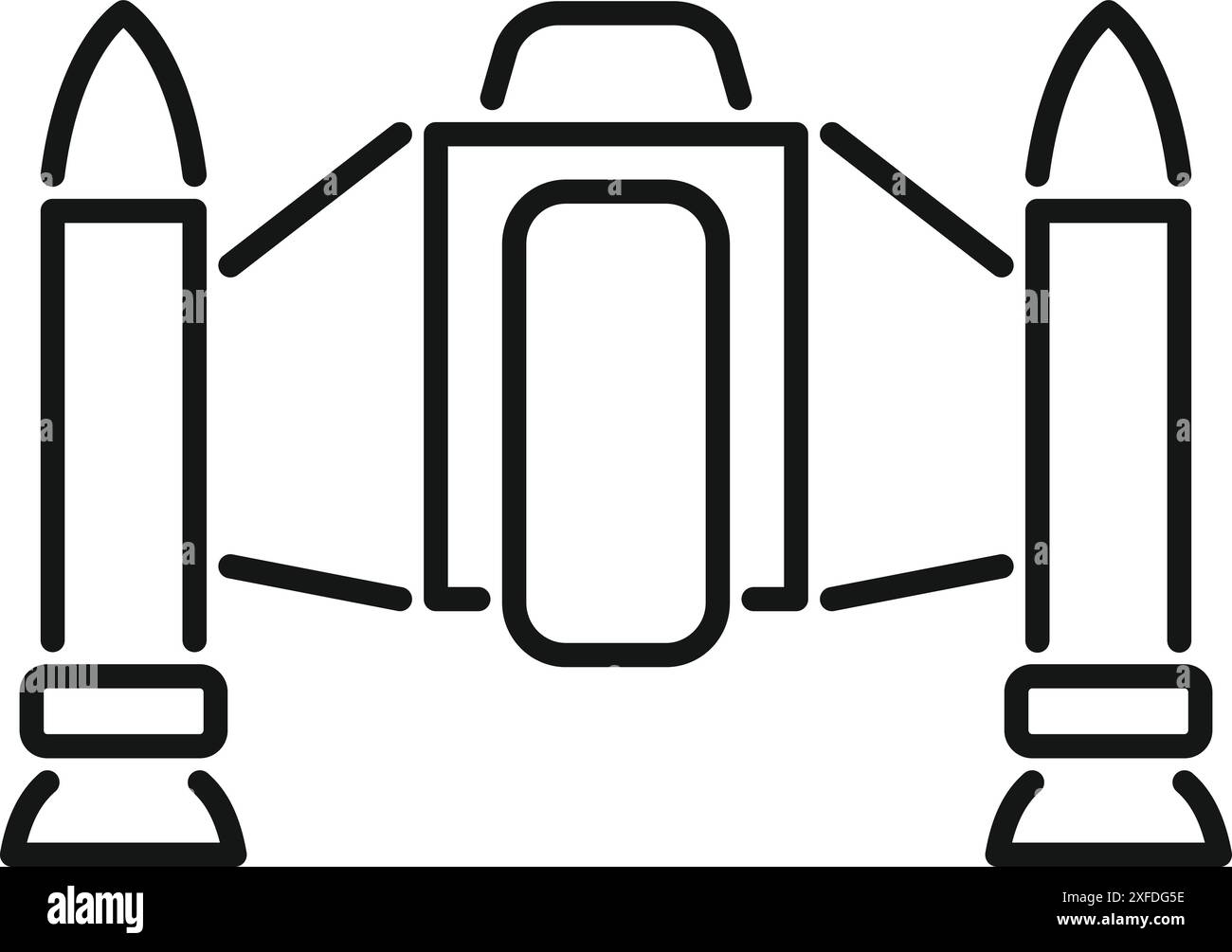 Simple black and white icon of a spacecraft module with two rocket ...