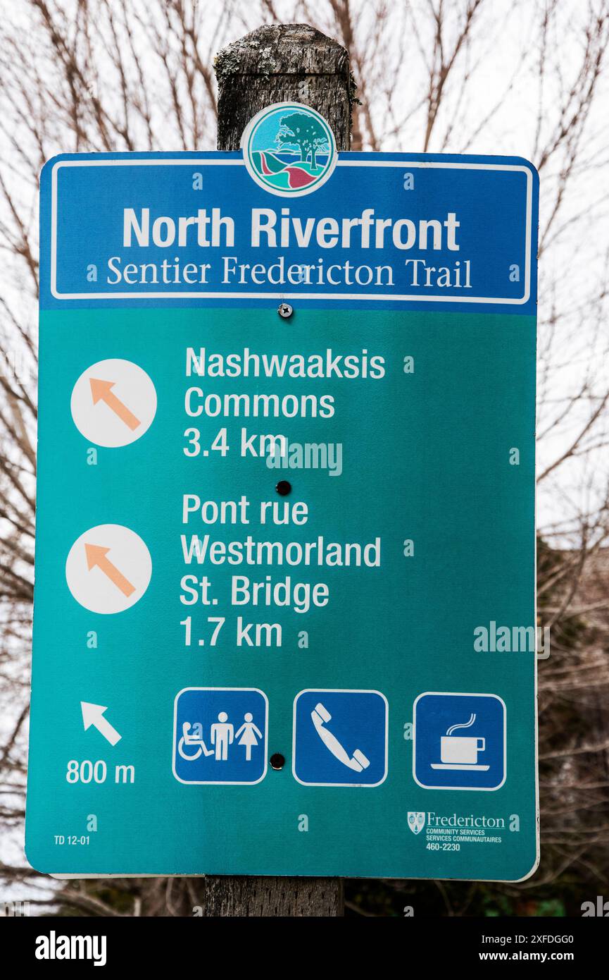 North riverfront trail sign at Carleton Park in Fredericton, New ...