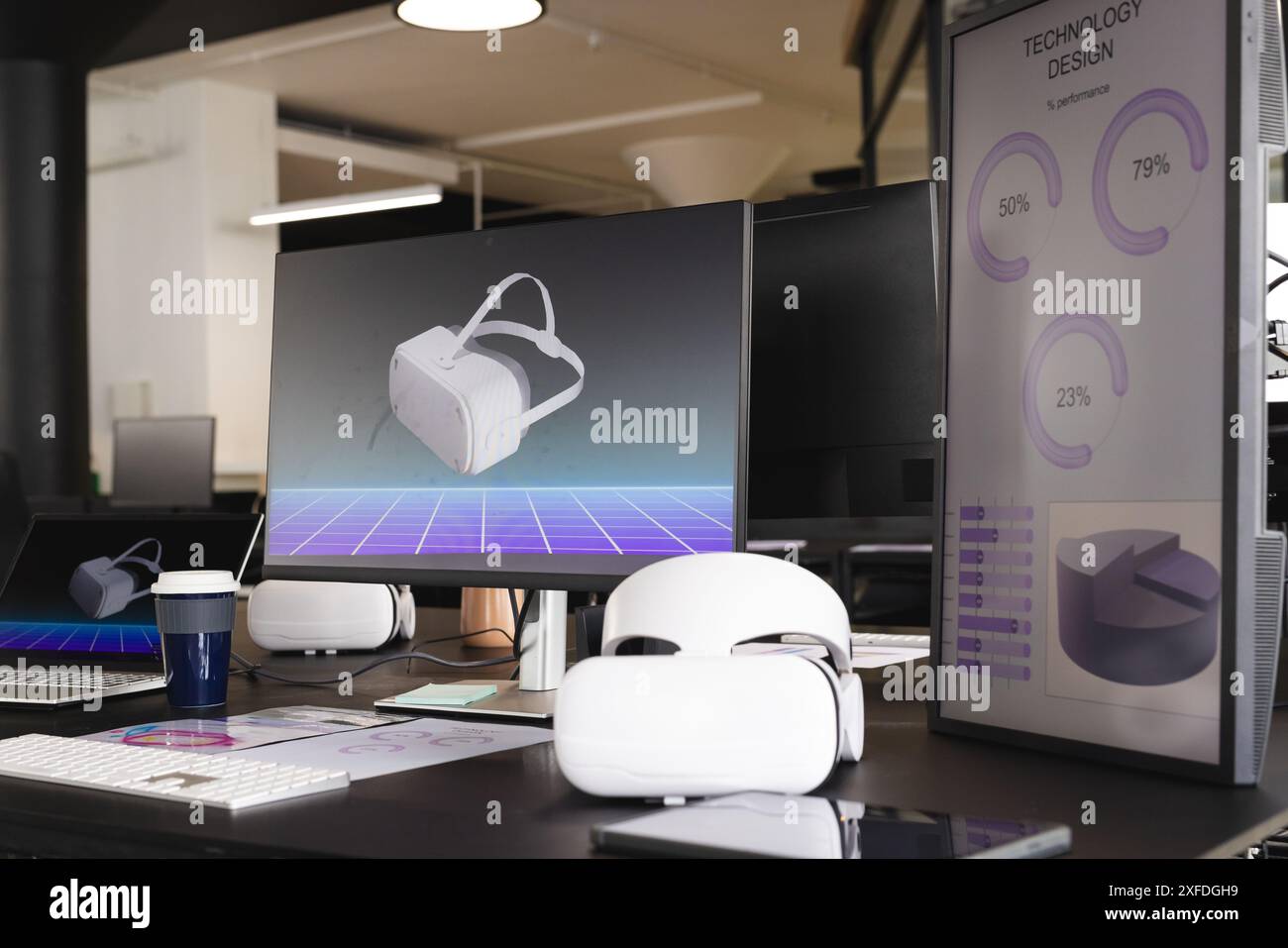 Using VR headsets, office workers developing technology design on ...