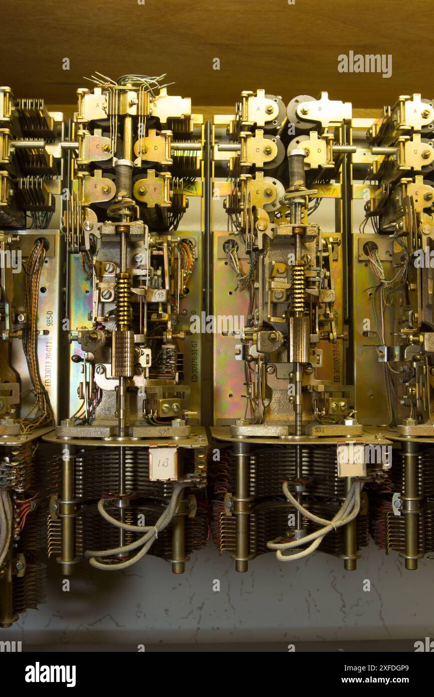 Mechanical switches that replaced manual switchboards when dial phones ...